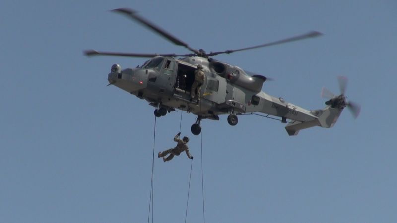 Royal Marines Practise Abseiling From Helicopters At RAF Gibraltar