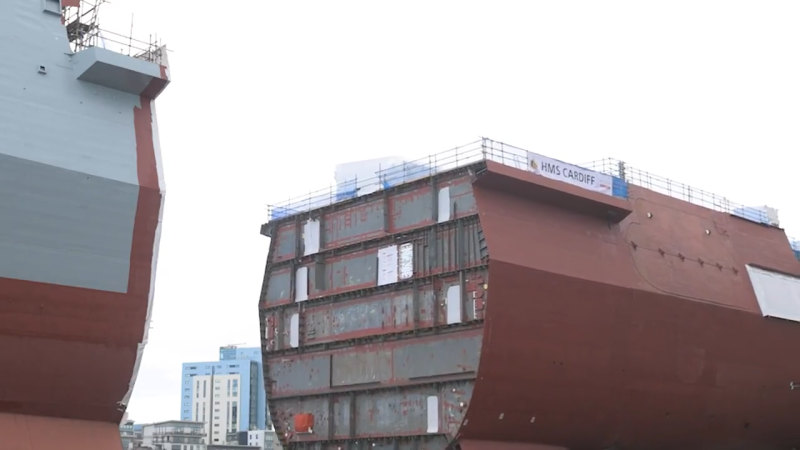 HMS Cardiff becomes whole as giant halves of vessel are joined
