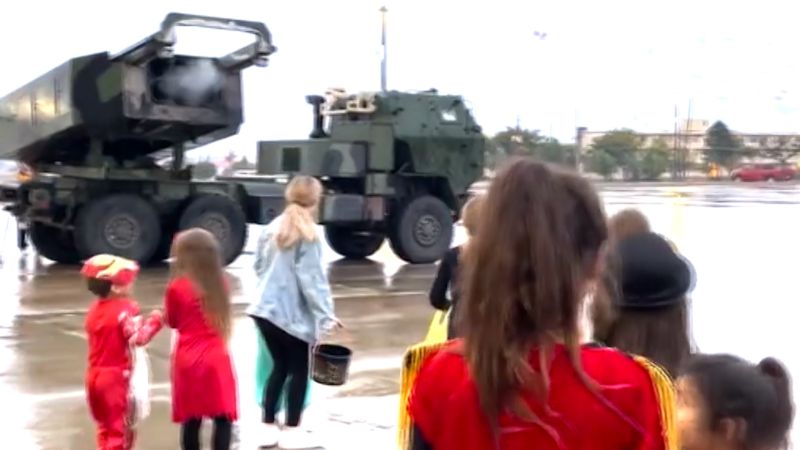 US Army blast sweets from a HIMARS rocket launcher in Halloween treat ...