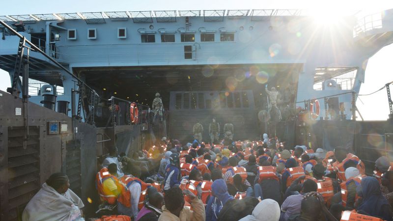 HMS Bulwark Delivers Rescued Migrants To Sicily