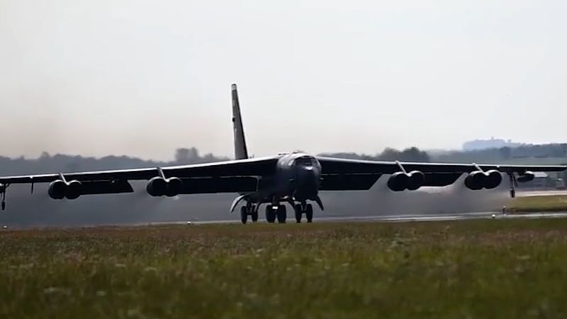 US Air Force B-52 bombers make the skies shake during take-off at RAF ...