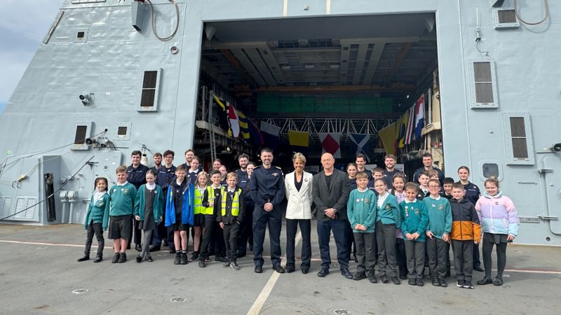 Ross Kemp and Kelly Holmes climb aboard for VE Day 80 party on HMS Duncan