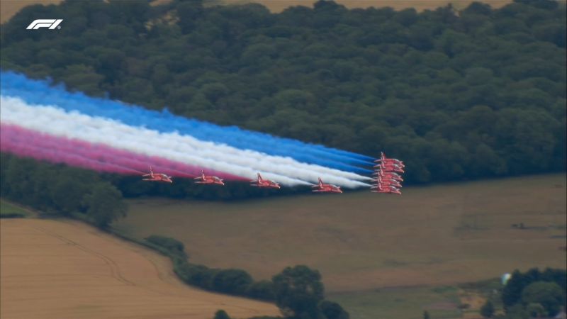 Red Arrows conduct flypast over the F1 British Grand Prix before Lando ...