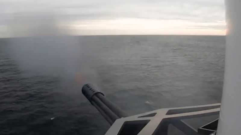 HMS Queen Elizabeth tests her weapons in 'attack of the killer tomato'