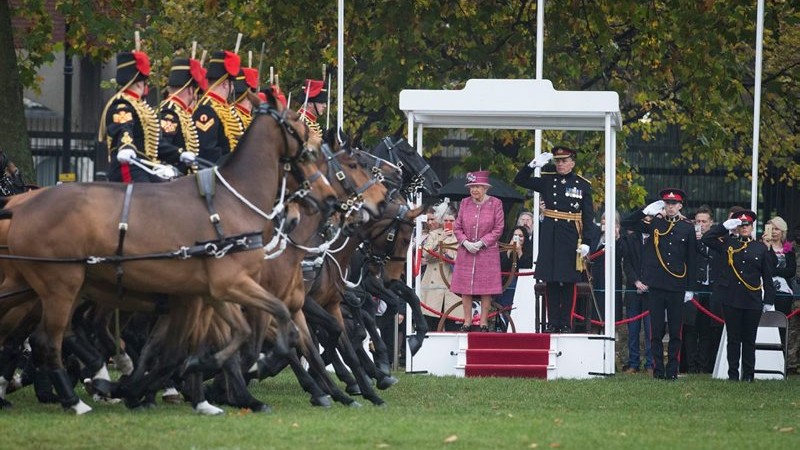 Queen Inspects King's Troop Royal Horse Artillery On 70th Anniversary