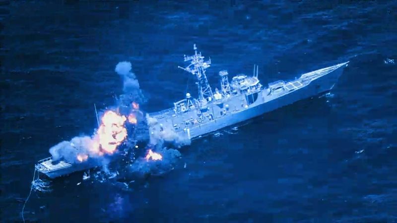 Watch: Decommissioned US Navy ship destroyed and sunk during exercise