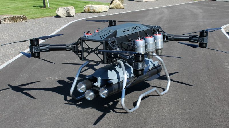 Heavy-lift Hydra drone being armed with laser-guided Brimstone missile