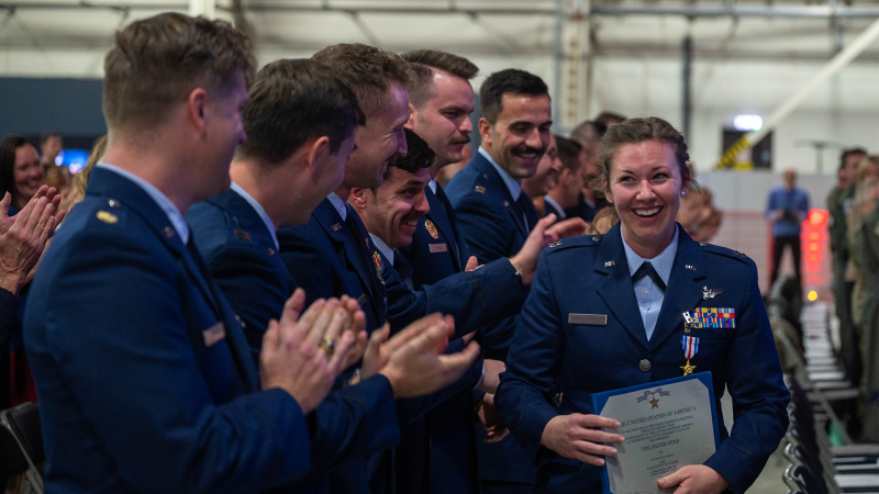 F-15E weapons operator who downed drones becomes first USAF woman to ...
