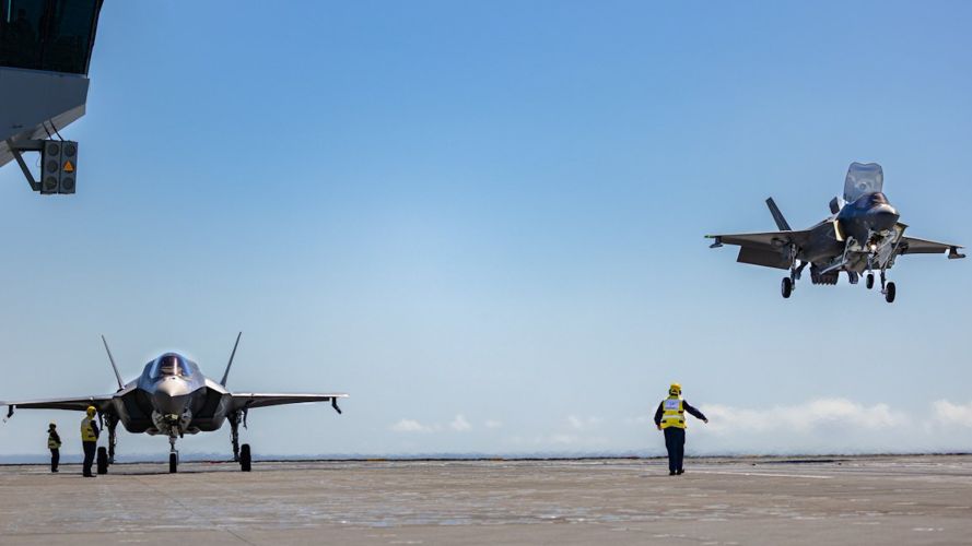 They're back! F-35Bs on deck as HMS Prince of Wales leads UK Carrier ...