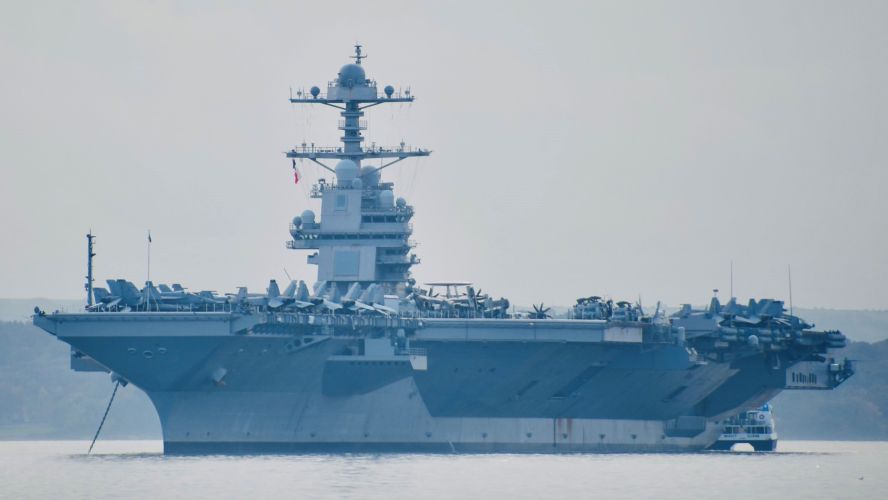 US Navy's most advanced aircraft carrier USS Gerald R Ford anchors in ...
